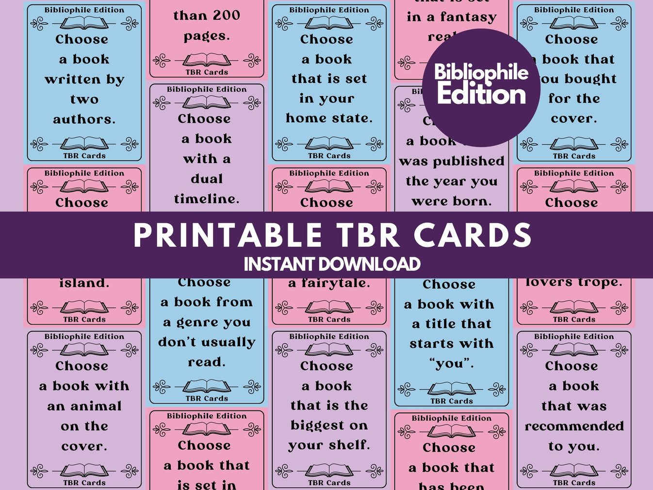 Bibliophile Edition, TBR Cards Printable, TBR Jar Printable, Bookish P ...