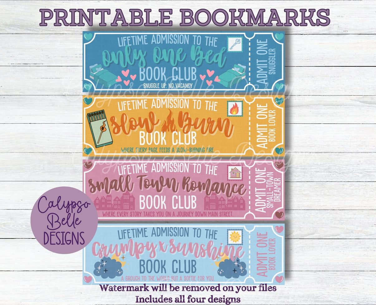 Admit One Romance Book Club Printable Bookmarks, Slow Burn Bundle ...
