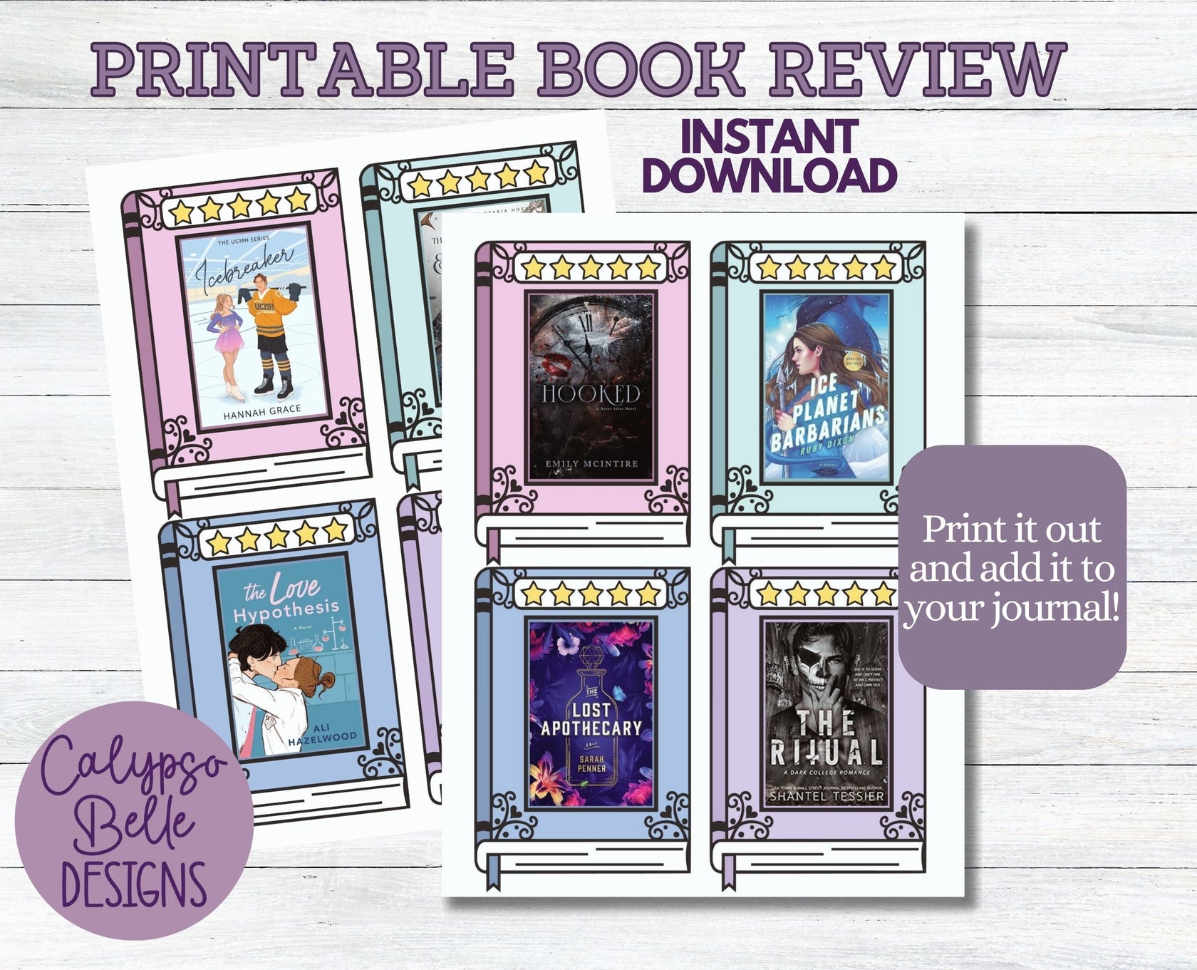 Book Review Printable with Rating, Bookish Printable, Journal Printabl ...