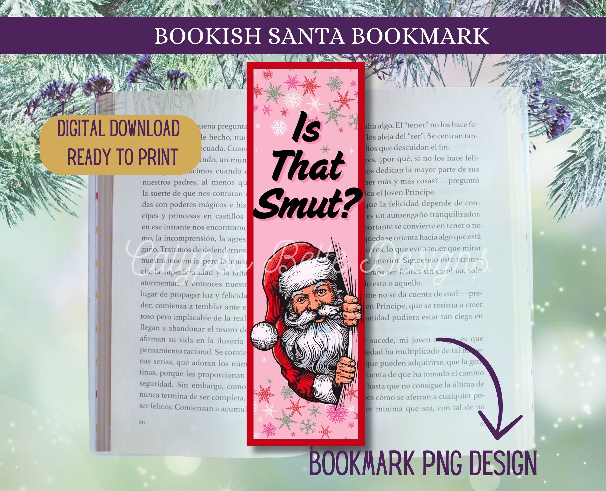Is That Smut? Peeking Santa, Christmas Bookish Printable Bookmark ...